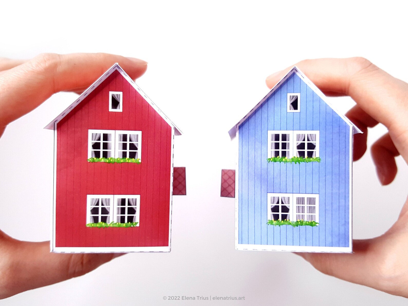 Nordic Village Paper Models: a Set of Two Printable Miniature Houses ...