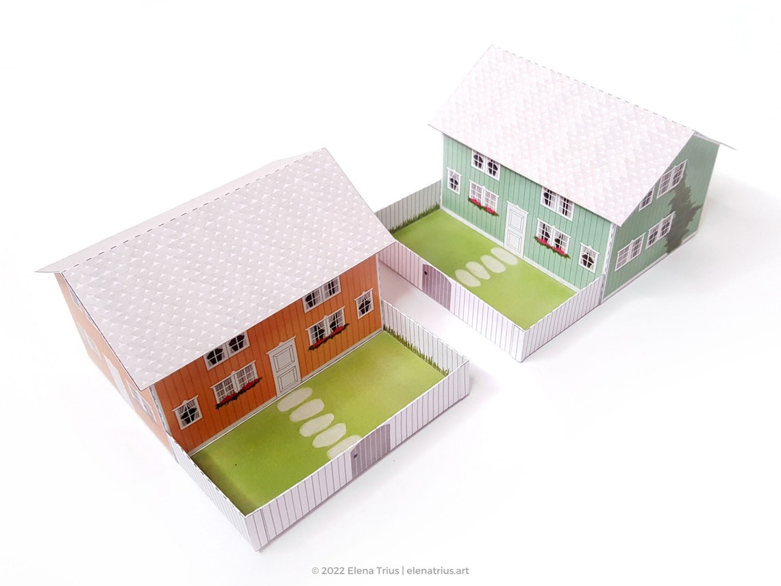 Nordic Village Paper Models: a Set of Two Printable Miniature | Etsy
