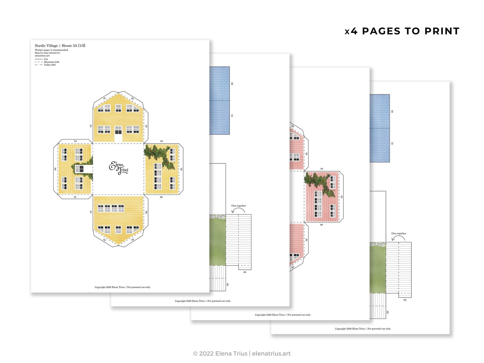 Nordic Village Paper Models: a Set of Two Printable Miniature Houses ...