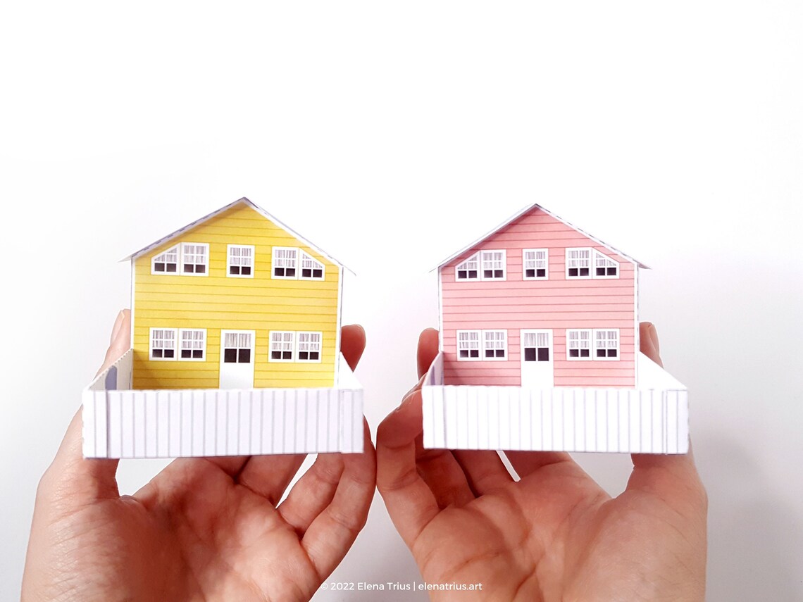 Nordic Village Paper Models: a Set of Two Printable Miniature Houses ...