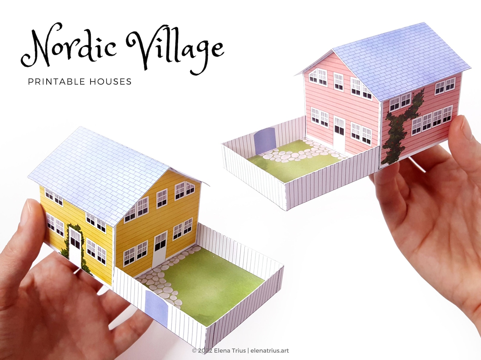 Nordic Village Paper Models: a Set of Two Printable Miniature Houses ...