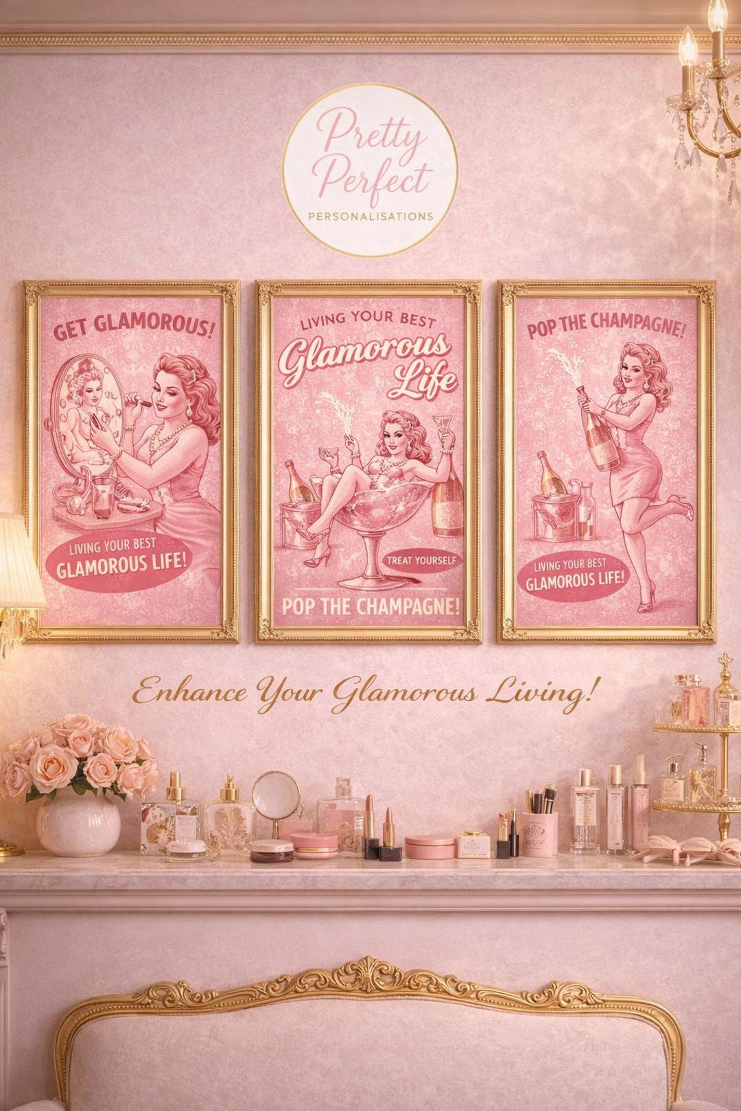 Retro Pink Vanity Art Print – "get Glamorous" Salon Décor (digital ...