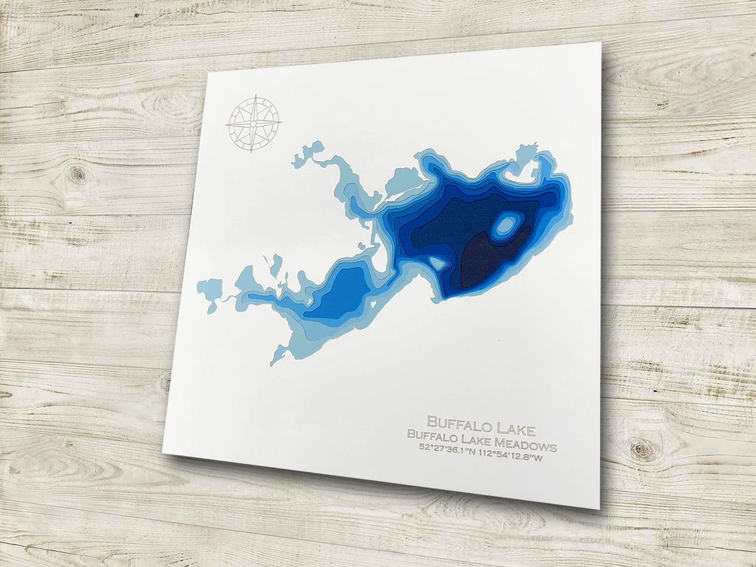 12"x12" Buffalo Lake, Manitoba, Papercut Bathymetric Map, 12x12 - Etsy