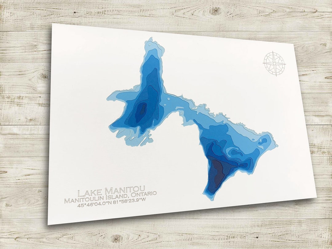 12"x18" Lake Manitou, Manitoulin Island , Papercut Bathymetric Map ...