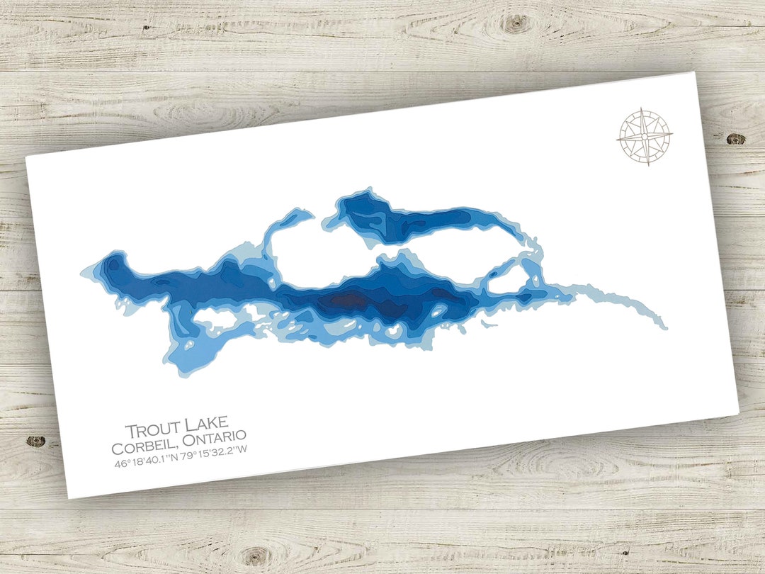 Trout Lake, North Bay Ontario, Papercut Bathymetric Map, 8x10, 12x18 or ...
