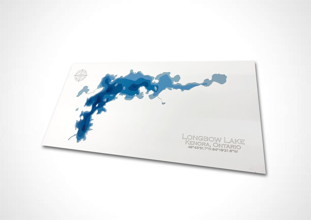 12"x24"longbow Lake, Kenora, Ontario, Canada Papercut Bathymetric Map ...