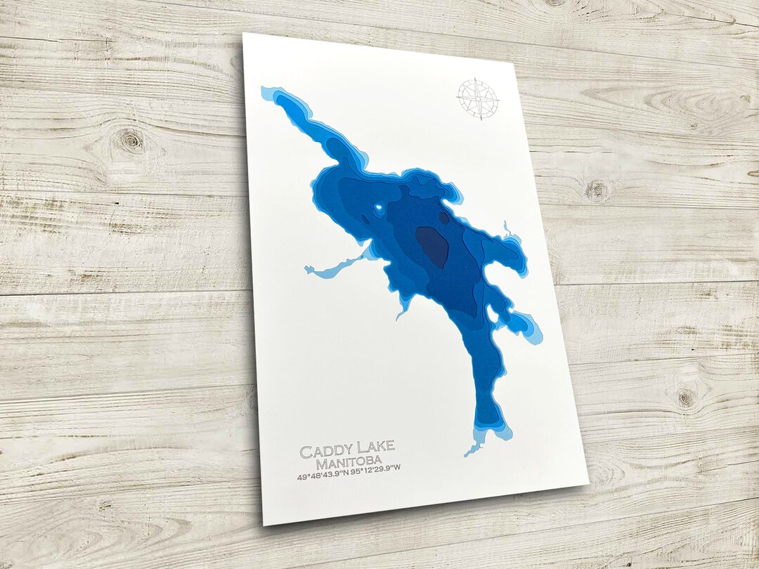 12"x18" Caddy Lake, Whiteshell River, Manitoba, Papercut Bathymetric ...