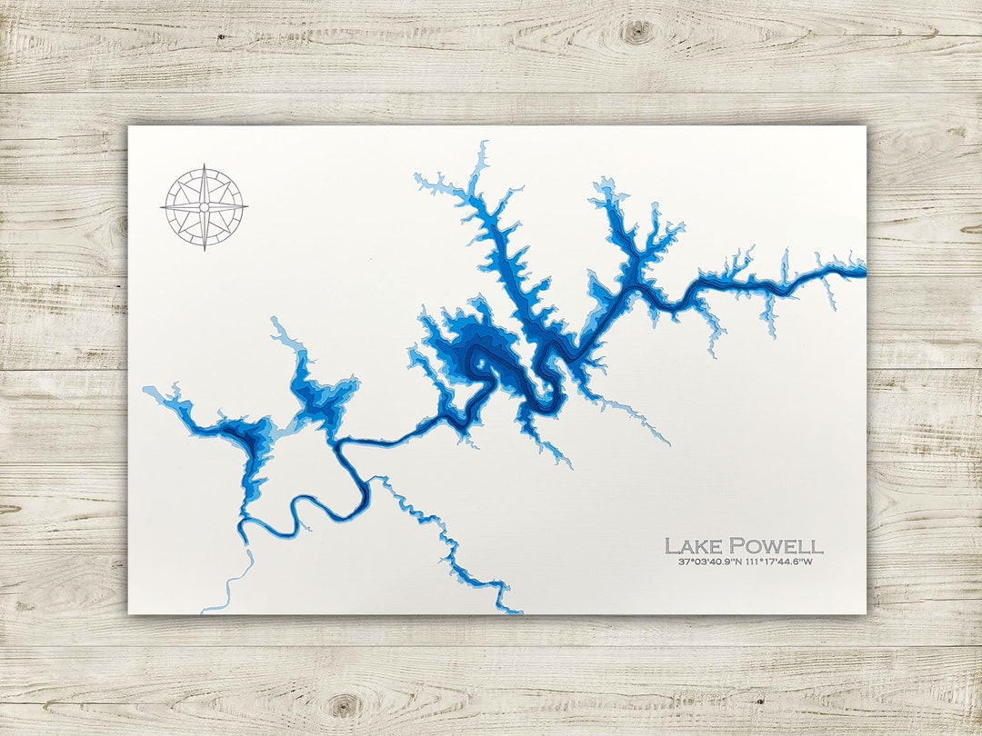 12"x18" Lake Powell Papercut Bathymetric Map: USA Wall Art Print for ...