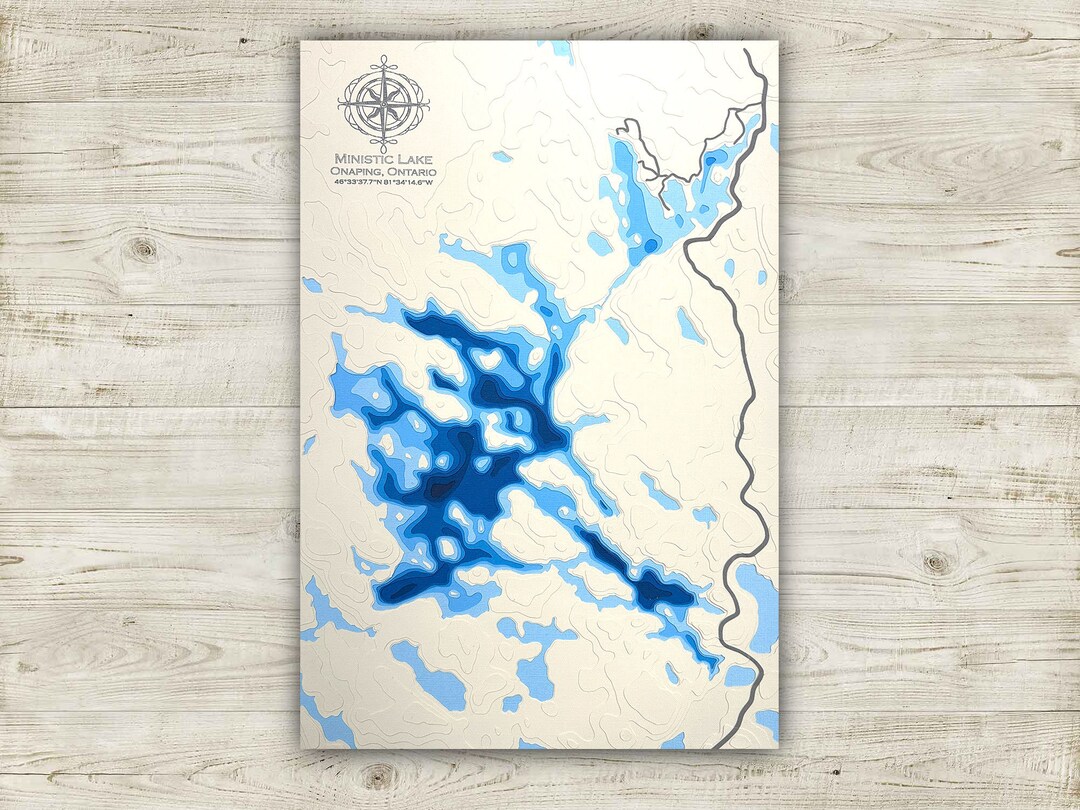 Ministic Lake Papercut Map: Sudbury, Ontario Bathymetric Art (12x18) - Etsy
