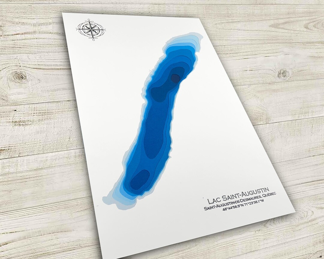 12"x18" Lac Saint-augustin, Quebec , Papercut Bathymetric Map, 12x18 - Etsy
