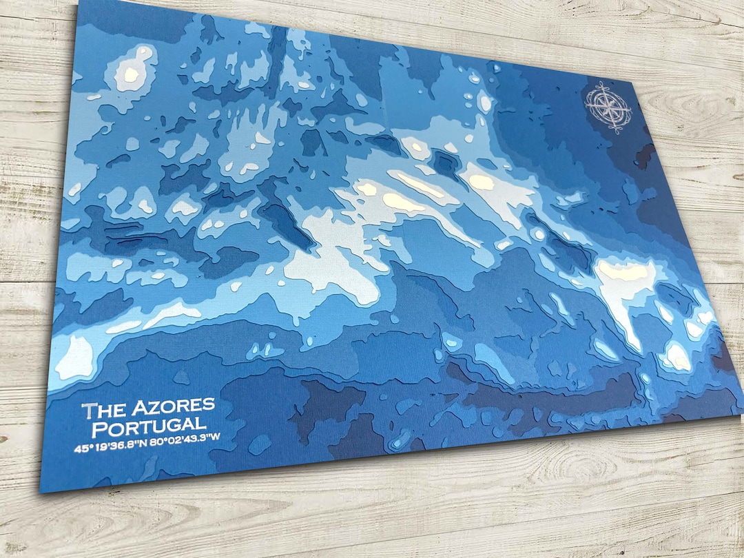 12"x18" Azores Island Chain, Portugal | Papercut Bathymetric Map, 12x18 ...