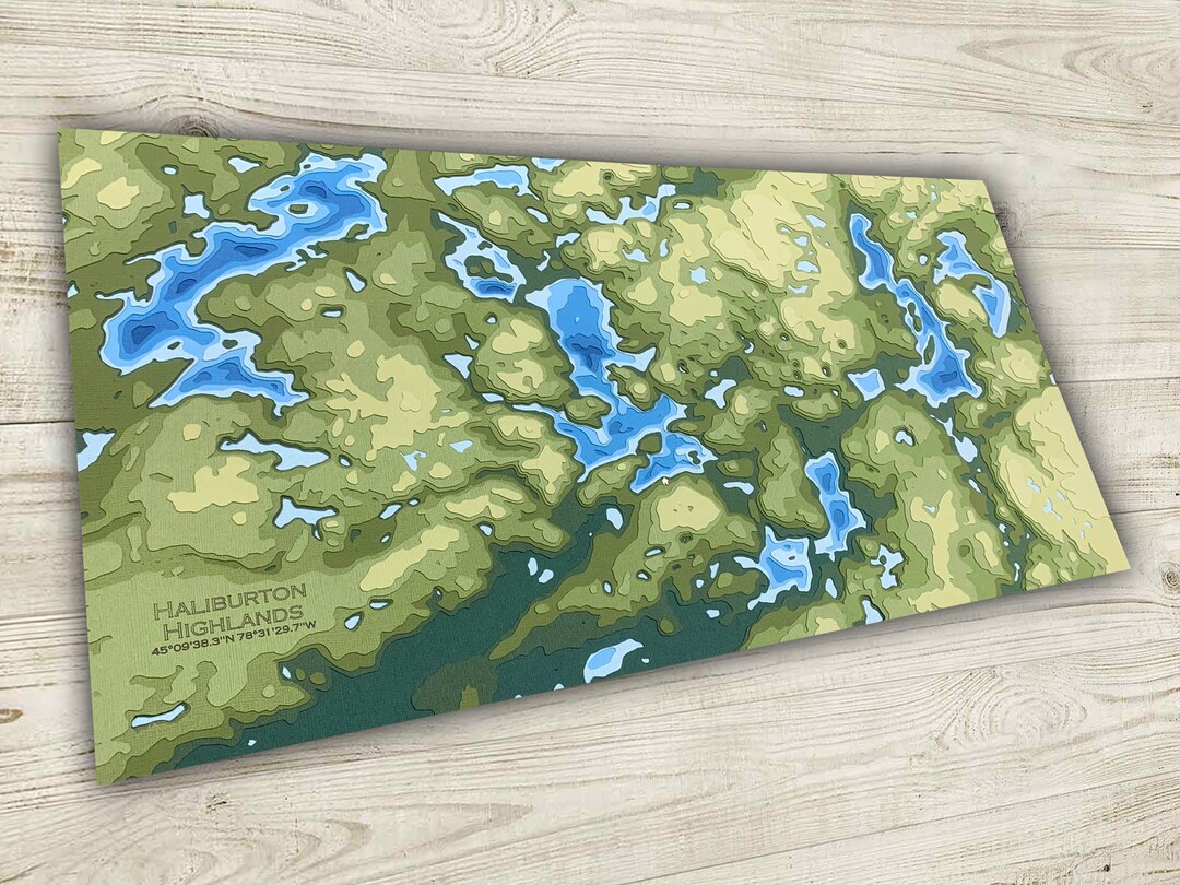 Haliburton Highlands Papercut Map: Topographic Art Print (11x17) - Etsy
