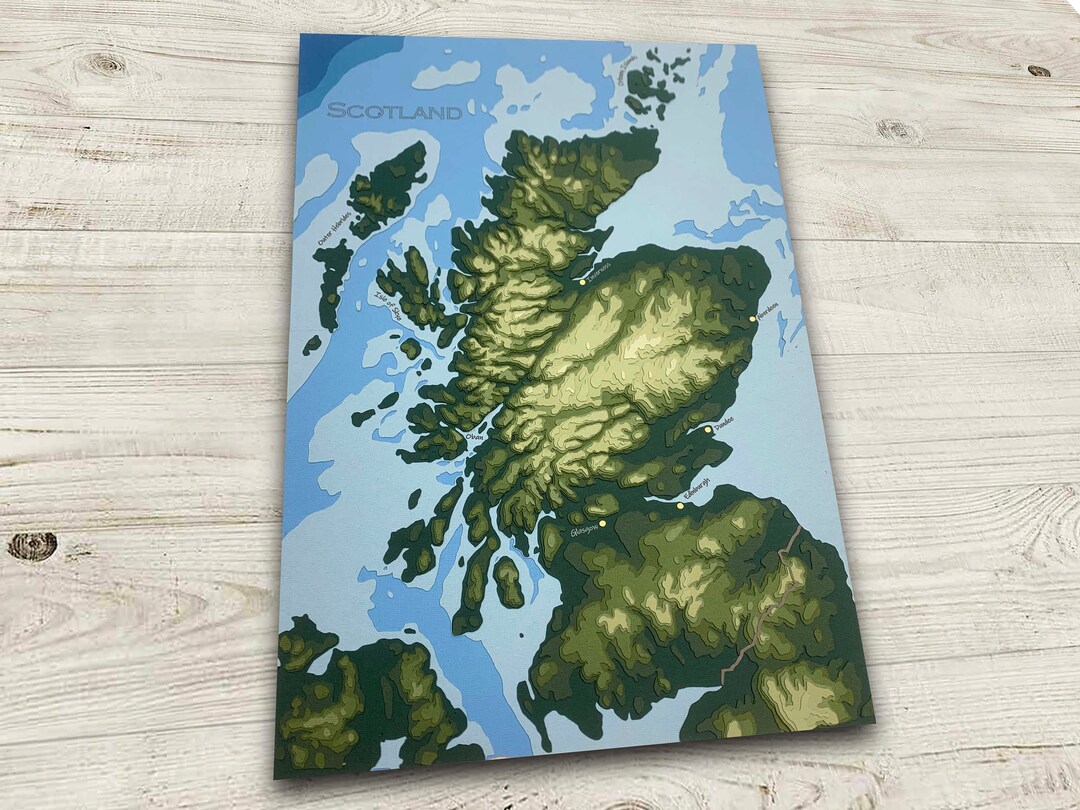 11"x17" Map of Scotland , Souvenir of Scotland, Papercut Topographic ...
