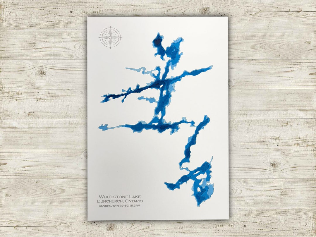 12"x18" Whitestone Lake, Dunchurch Ontario , Papercut Bathymetric Map ...