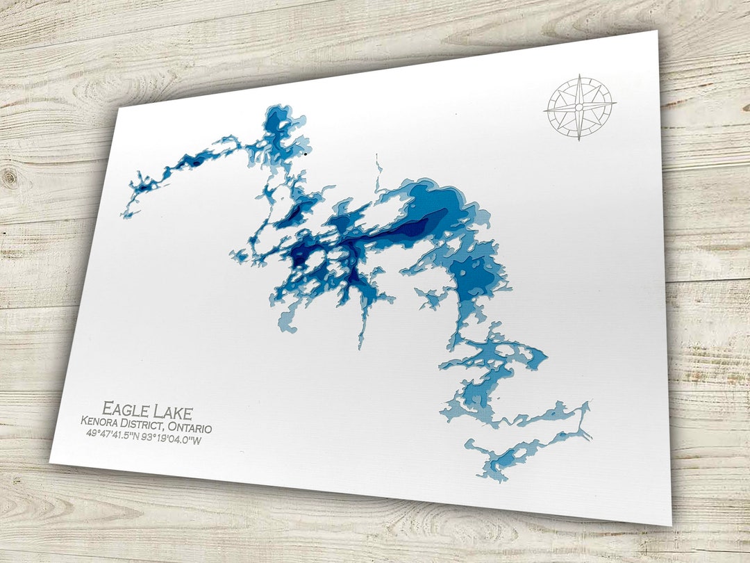 12"x18" Eagle Lake, Kenora, Ontario, Papercut Bathymetric Map, 12x18 - Etsy