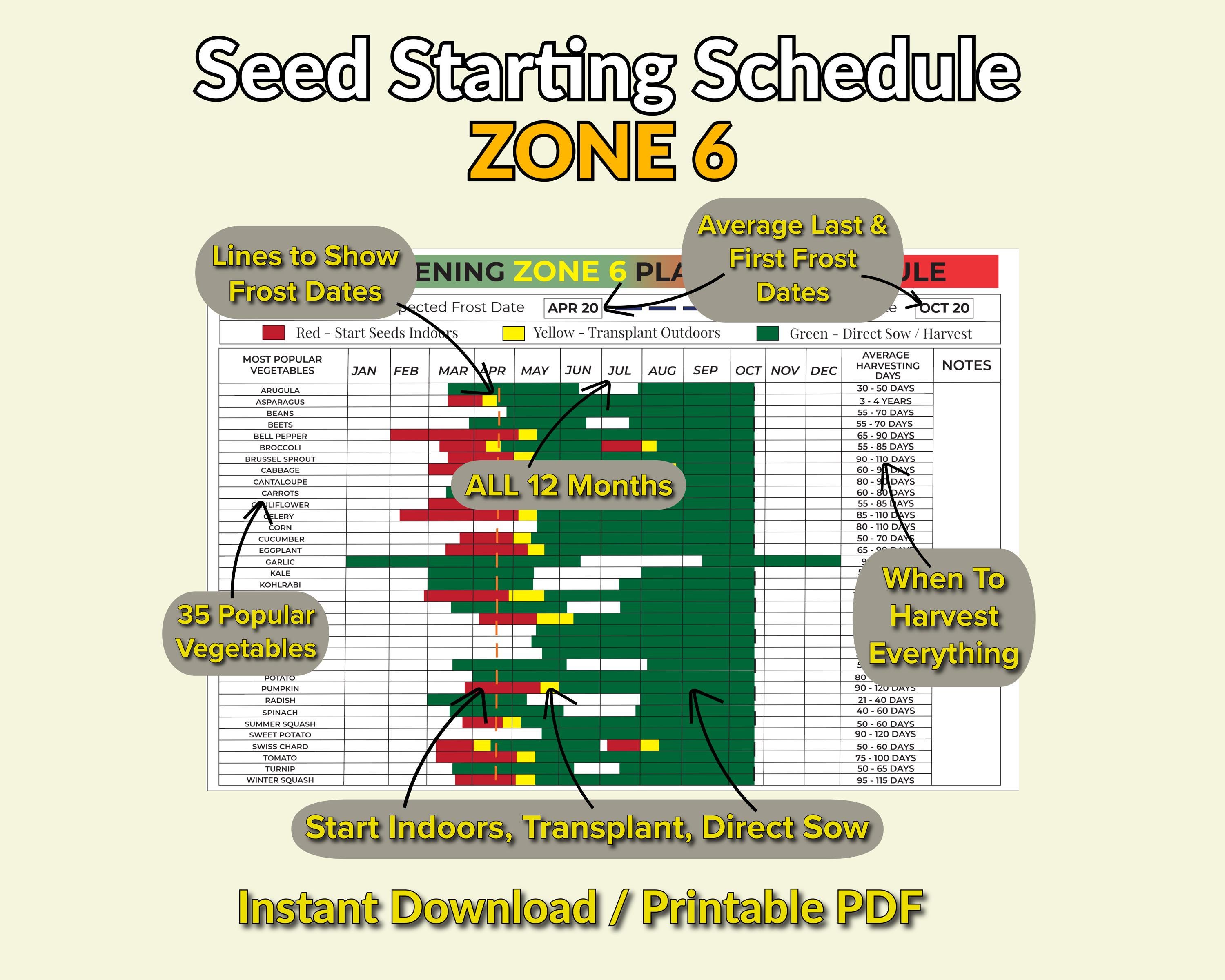 Seed Starting Zone 6, Digital Garden Planner Zone 6, Gardening Log ...