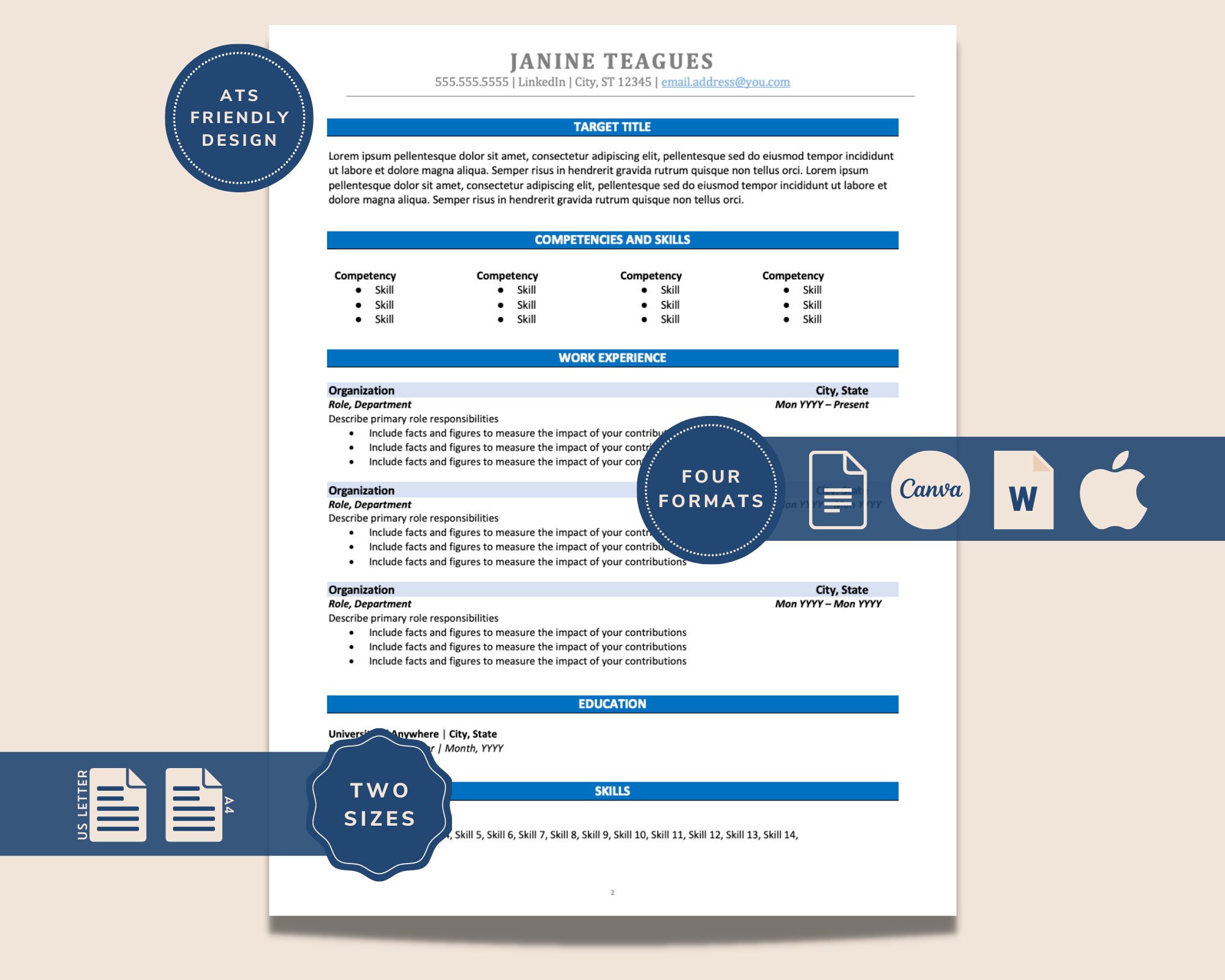 2023 Professional Resume Template Resume Template for MS Word, Pages ...