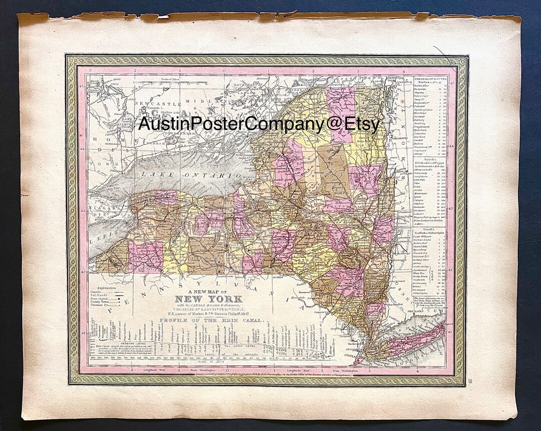 1848 - New York - Rare Original Full State Map - Etsy