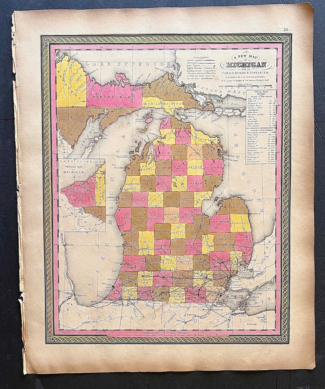 1848 - MICHIGAN - Rare Original 116 Year Old Full State Map - Etsy