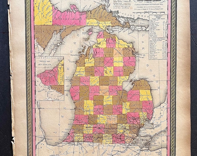 1848 - MICHIGAN - Rare Original 116 Year Old Full State Map - Etsy