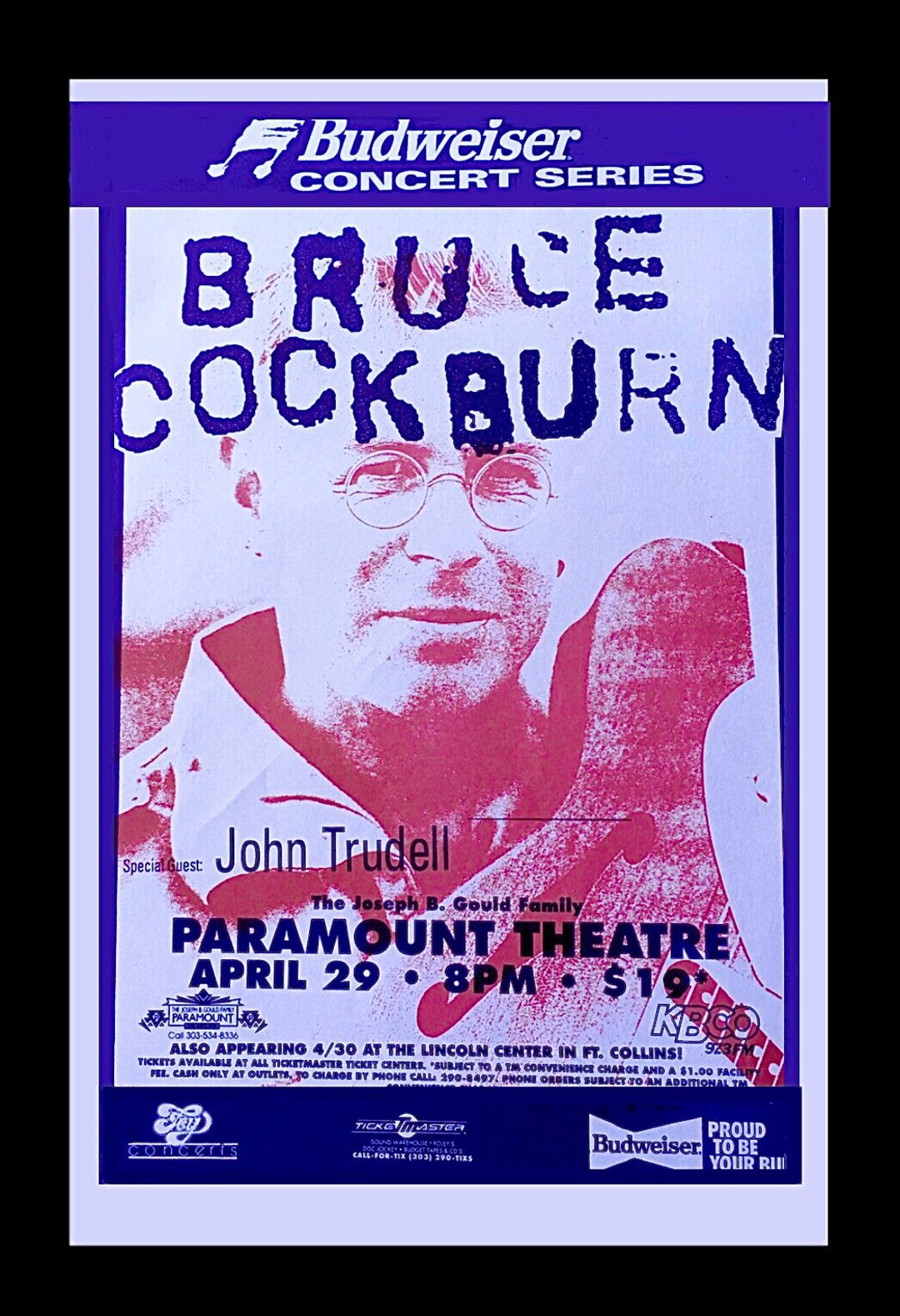 1994 - Bruce Cockburn + John Trudell - Original Colorado Concert Poster ...