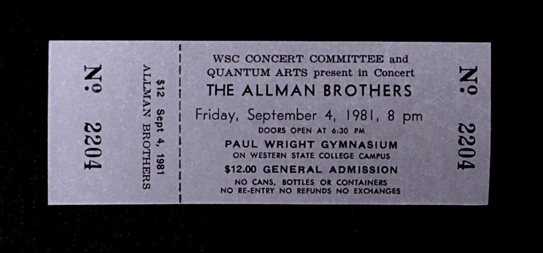 1981 - the Allman Brothers - Original - Colorado Concert Ticket - Etsy