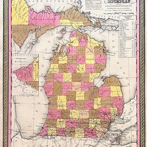 1848 - MICHIGAN - Rare Original 116 Year Old Full State Map - Etsy