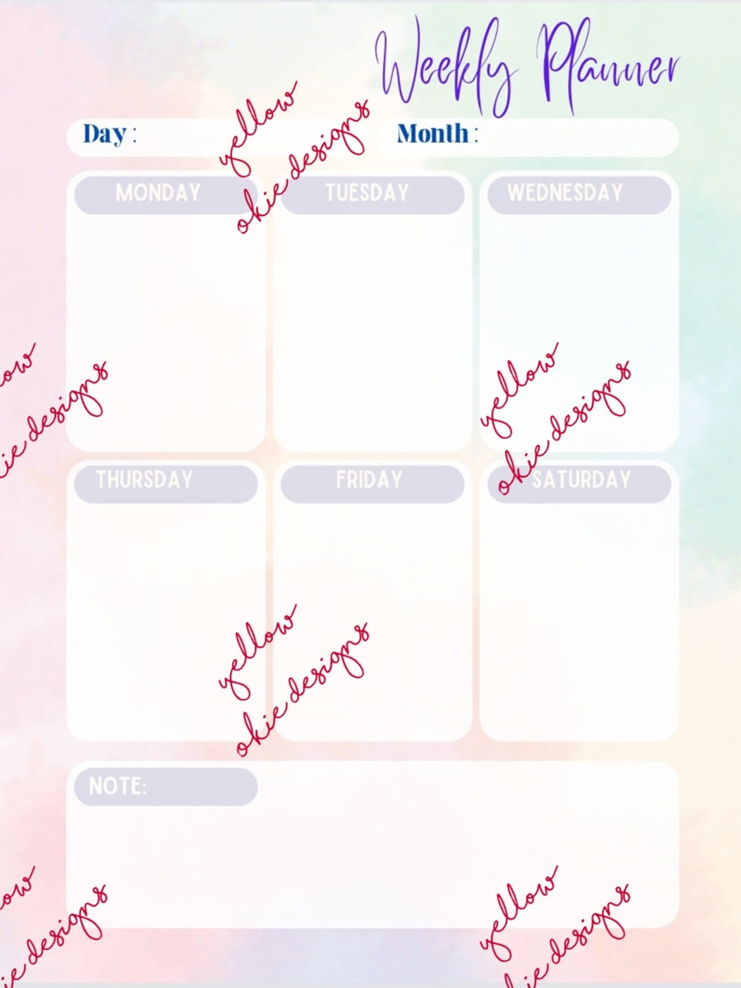 Blank Weekly Planner Printable - Etsy