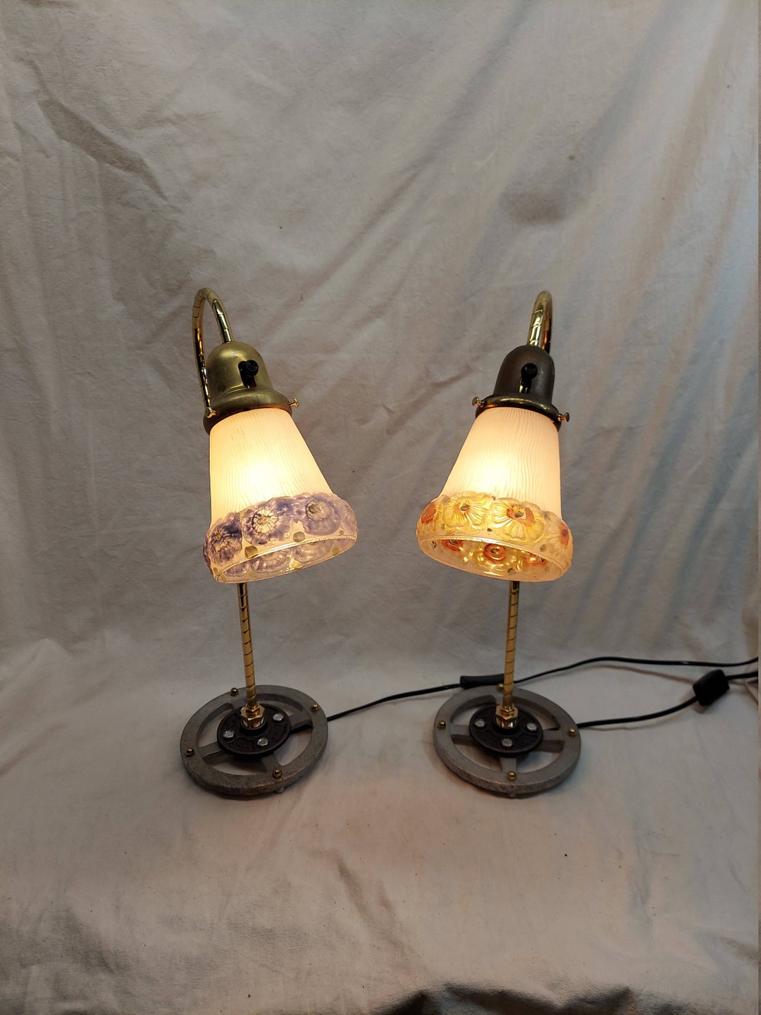 Crook Neck Flower Lamps pair - Etsy