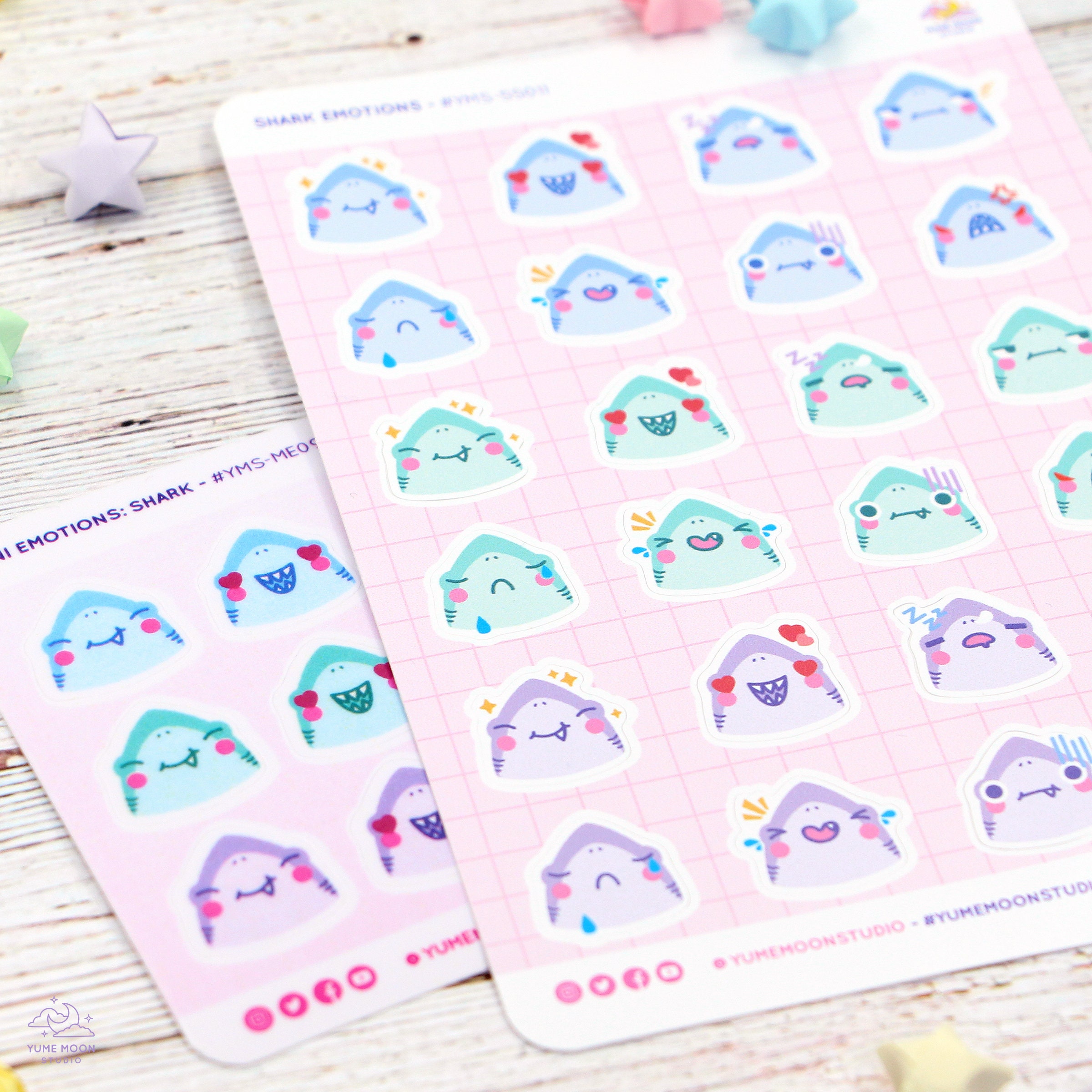 Shark Emotions Sticker Sheet 24 Cute Pastel Kiss Cut | Etsy