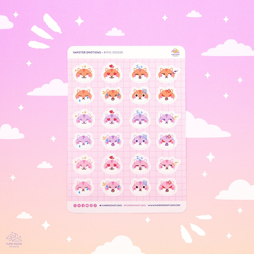 Hamster Emotions Sticker Sheet 24 Cute Pastel Kiss Cut Stickers ...