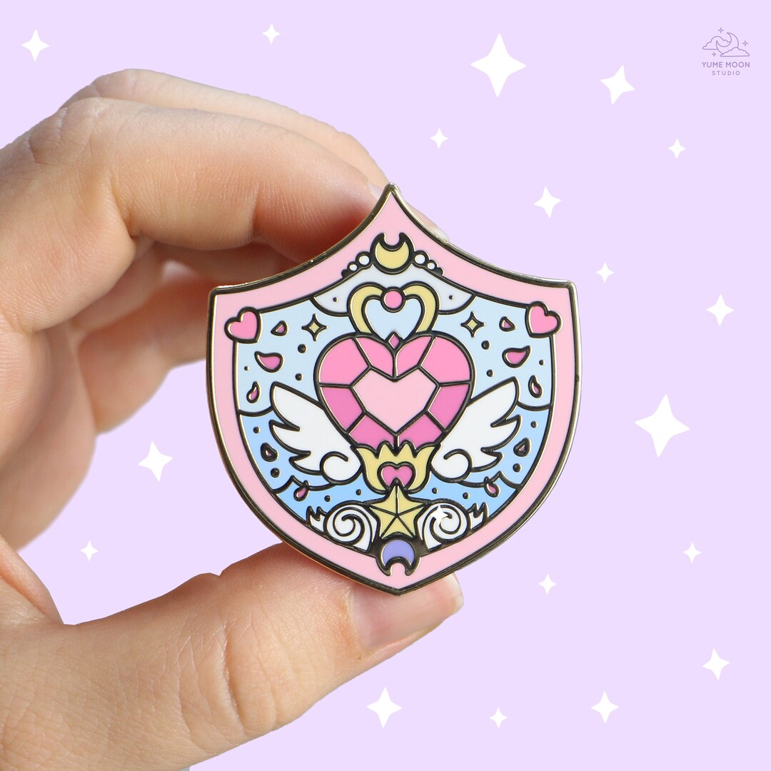 Heart Shield Enamel Pin Accessories, Pin Flair Yume Moon Studio - Etsy