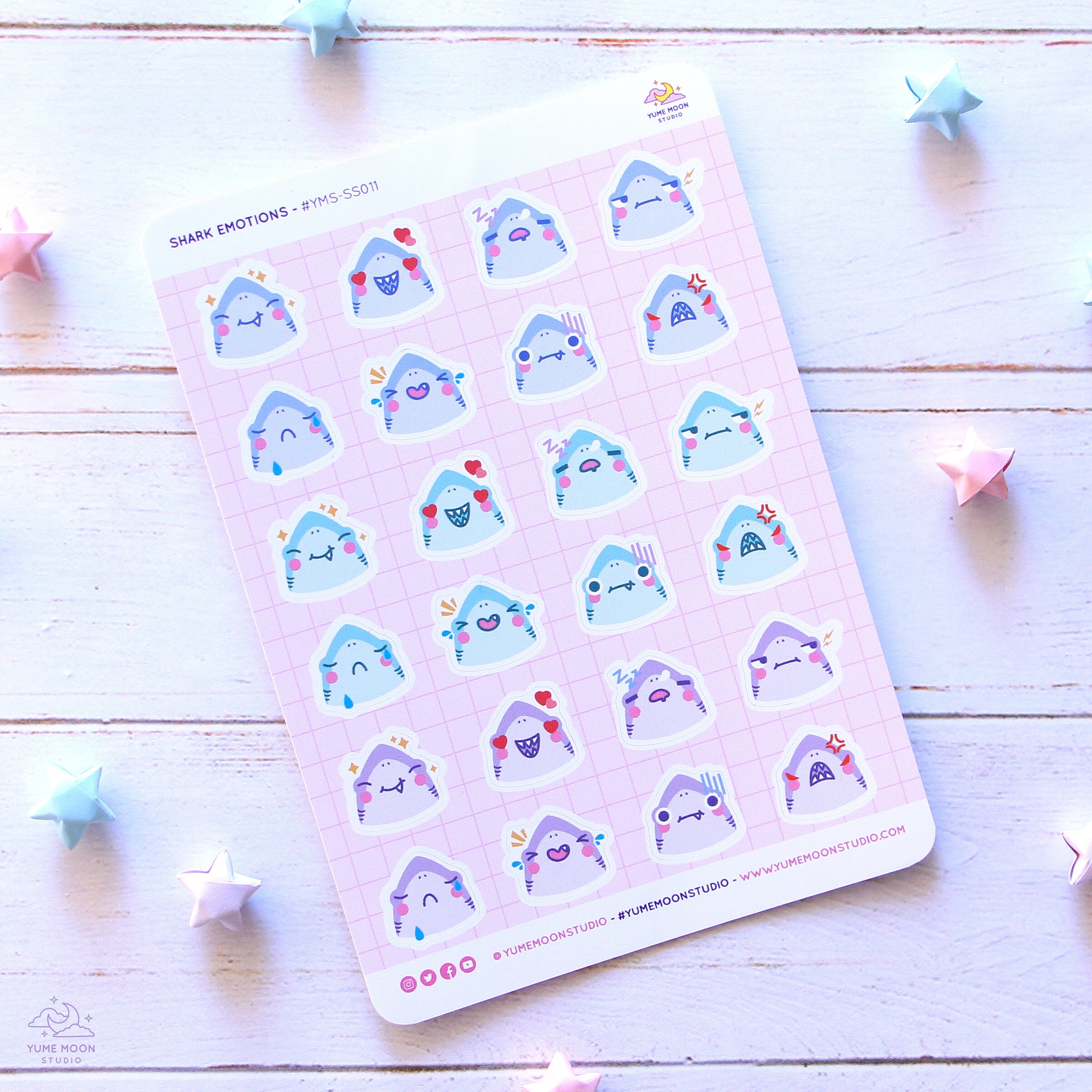 Shark Emotions Sticker Sheet 24 Cute Pastel Kiss Cut | Etsy