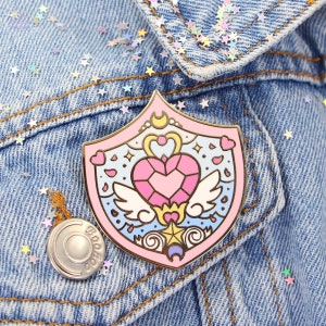 Heart Shield Enamel Pin Accessories, Pin Flair Yume Moon Studio - Etsy