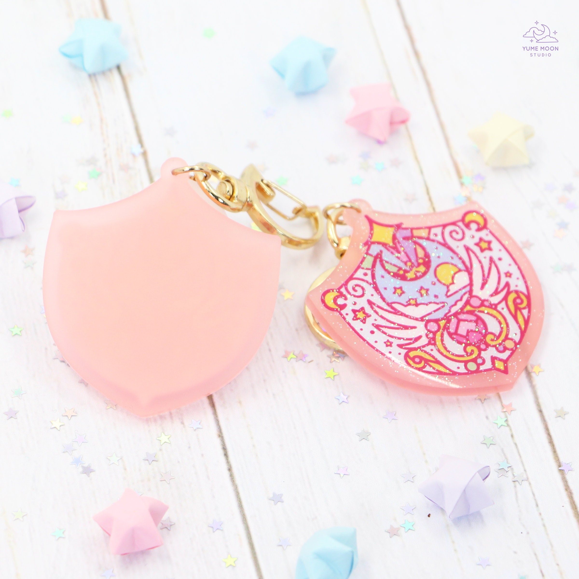 Moon Shield Pink Frosted Acrylic Charm Accessories | Etsy