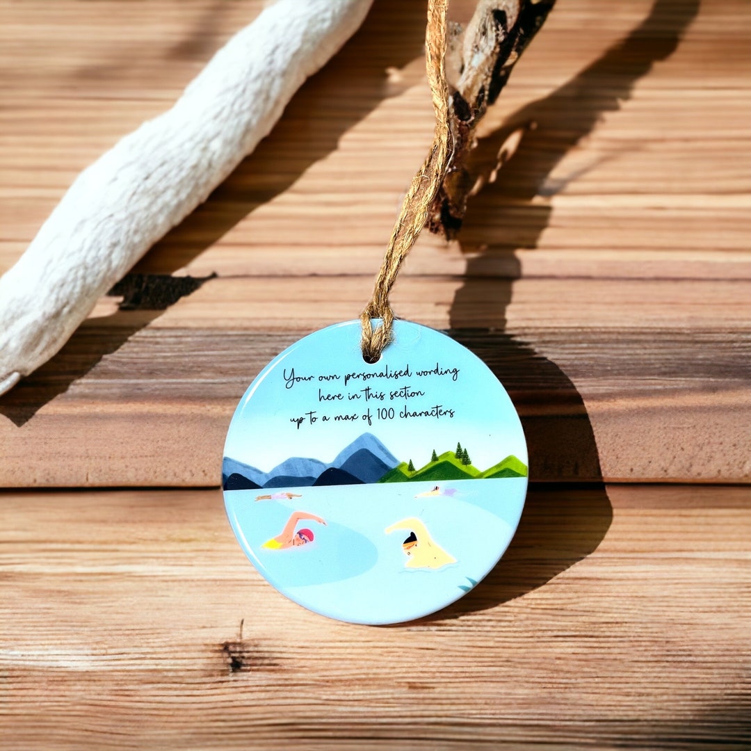 Personalised Own Wording Wild Swimming Ceramic Bauble Ornament ...