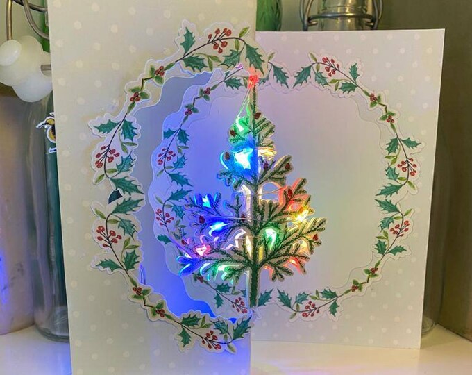 Light up Christmas Tree Card, Christmas Lights, Pop up Tree Card, Multi ...