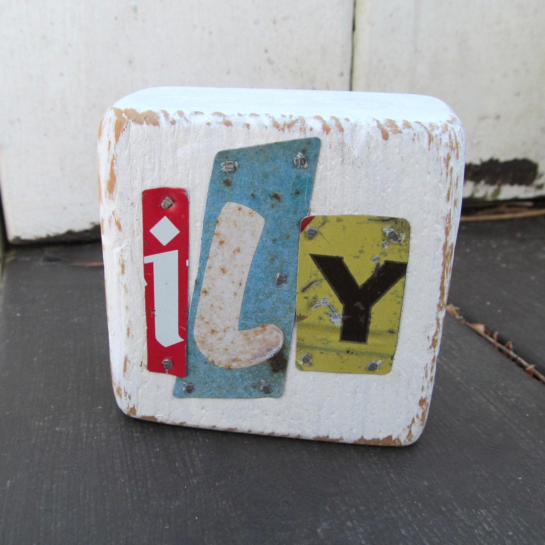 ILY Vintage Tin Sign I Love You Paperweight Letter Art Wood Block Gift ...