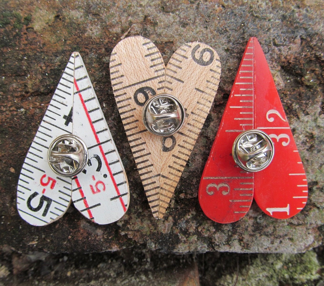 Vintage Ruler Heart Brooch Lapel Pin Reclaimed Upcycled Tie Tack ...
