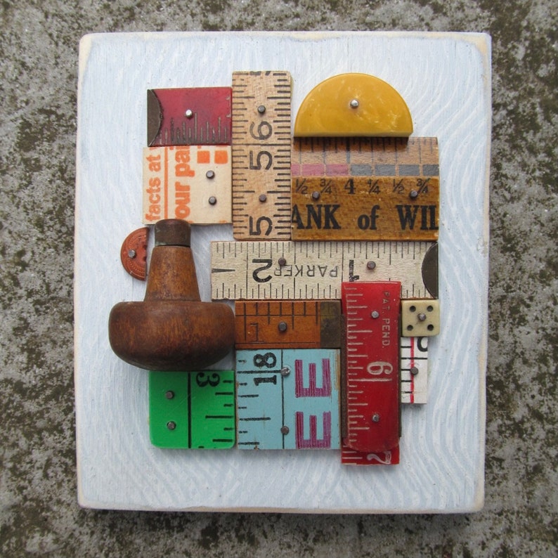 Small Assemblage Vintage Ruler Collage Rustic Wall Art Found Objects - Etsy