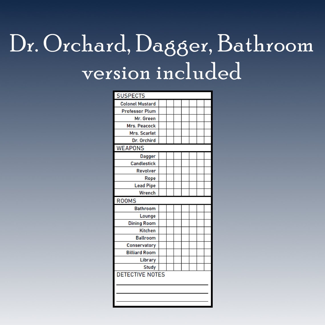 Instant Download Clue Cluedo Board Game Detective Deduction Score Cards ...