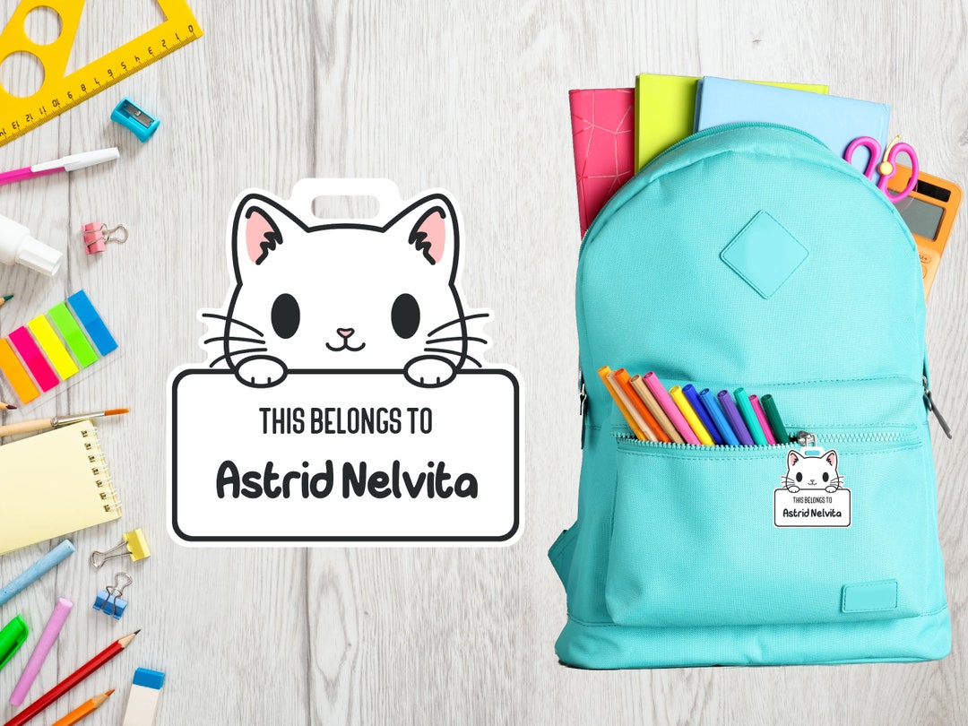 WHITE CAT Waterproof Name Bag Tag for School, Office, Day Care ...