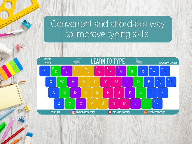 NEON PARTY Touch Typing Stickers for Kids - Learn to Type With Fun and ...