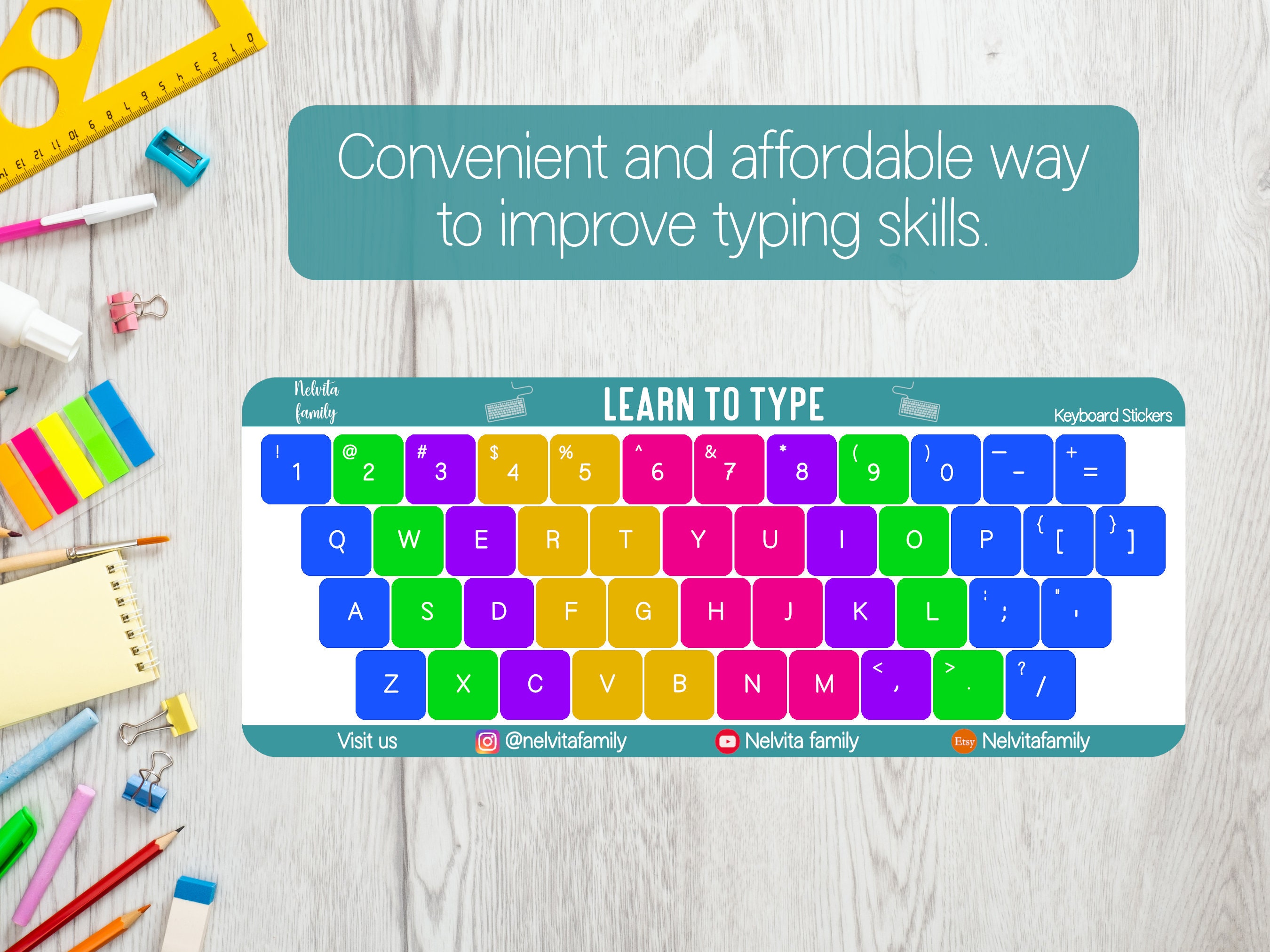 NEON PARTY Touch Typing Stickers for Kids - Learn to Type With Fun and ...