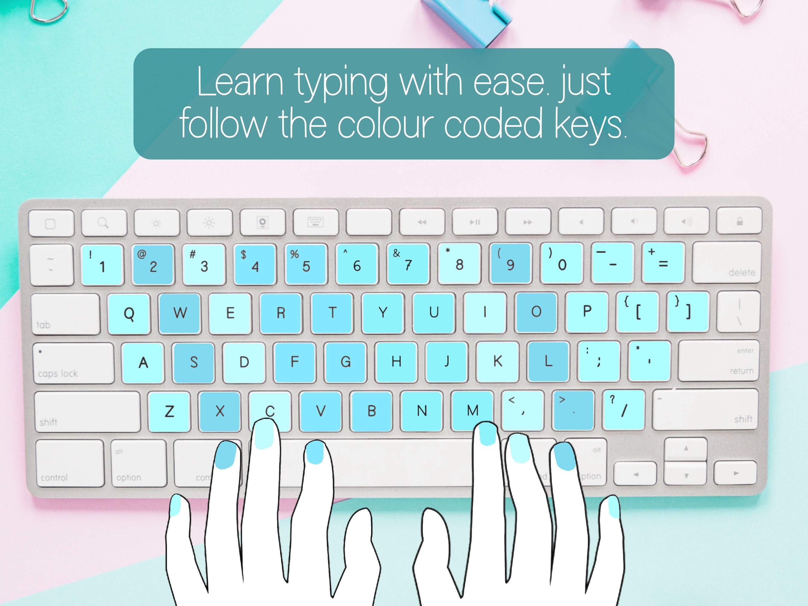 SKY BLUE Touch Typing Stickers for Kids Learn to Type With Fun and Ease ...