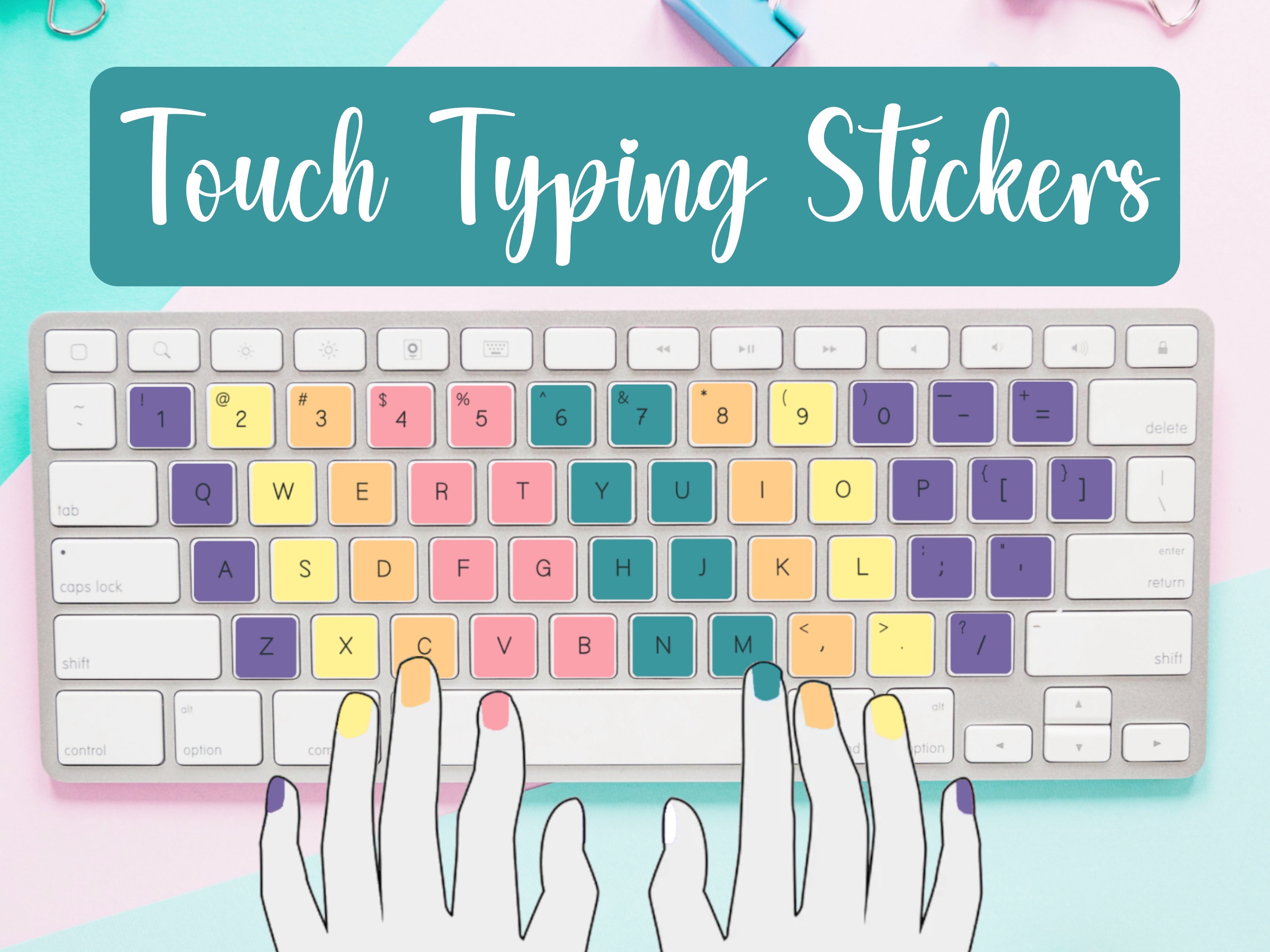 Pastel Rainbow Touch Typing Stickers for Kids - Learn to Type With Fun ...
