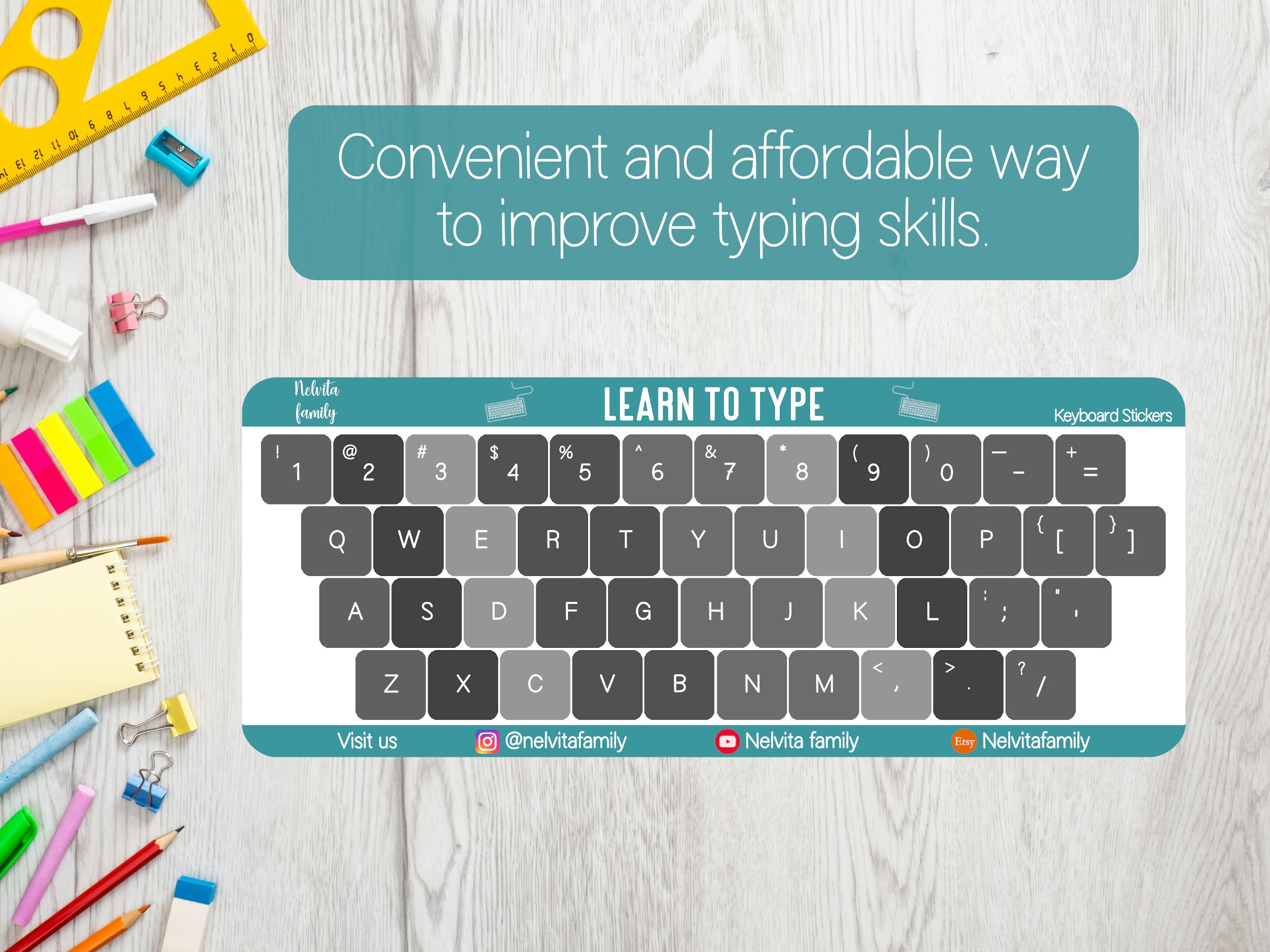 IRON GREY Touch Typing Stickers for Kids - Learn to Type With Fun and ...