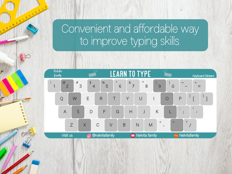 PALE GREY Touch Typing Stickers for Kids - Learn to Type With Fun and ...