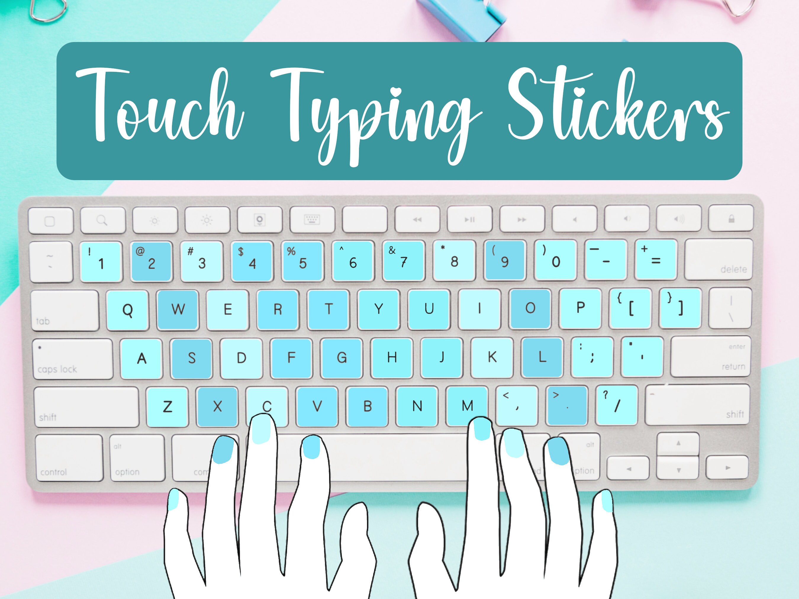 SKY BLUE Touch Typing Stickers for Kids Learn to Type With Fun and Ease ...