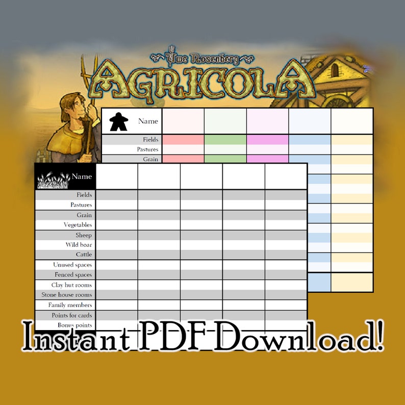 Instant Download Agricola Board Game Score Cards Sheets Replacement PDF ...